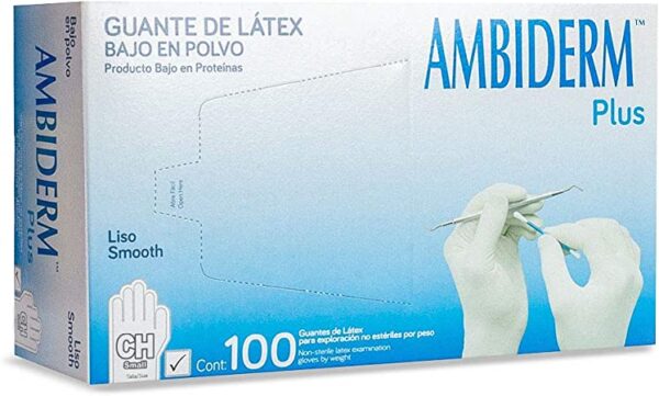 GUANTE AMBIDERM PLUS LISO BLANCO CHICO CAJA C/100 PIEZAS - Flosamed