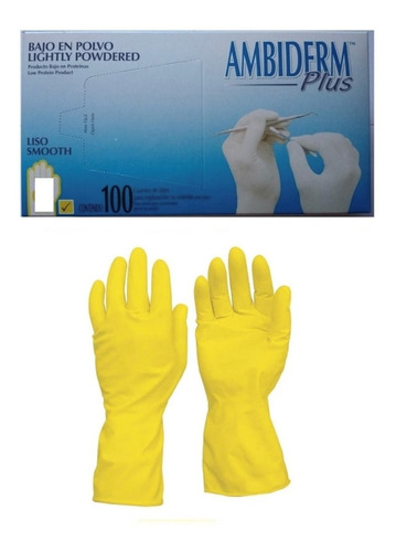 GUANTE AMBIDERM PLUS LISO AMARILLO CHICO CAJA C/100 PIEZAS - Flosamed